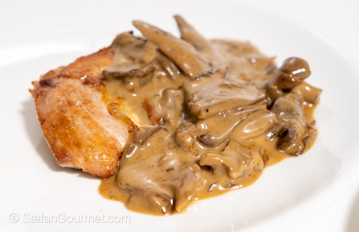 Fazantfilet met saus van paddenstoelen, Marsala en room – Sous vide koken